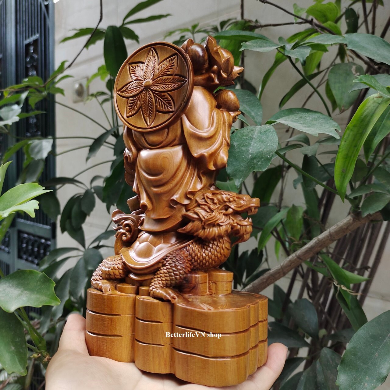 Wooden Laughing Buddha Statue: Dragon Turtle, Green Cypress - Etsy