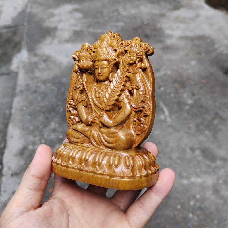 Akasagarbha Bodhisattva Statue in 4.7 Tall, Wooden Double-sided Statue ...