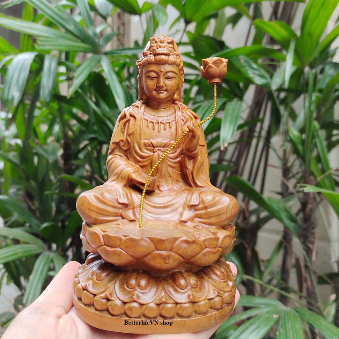 Handcrafted Cypress Wood Bodhisattva Statue: Guan Yin Buddha Decor - Etsy