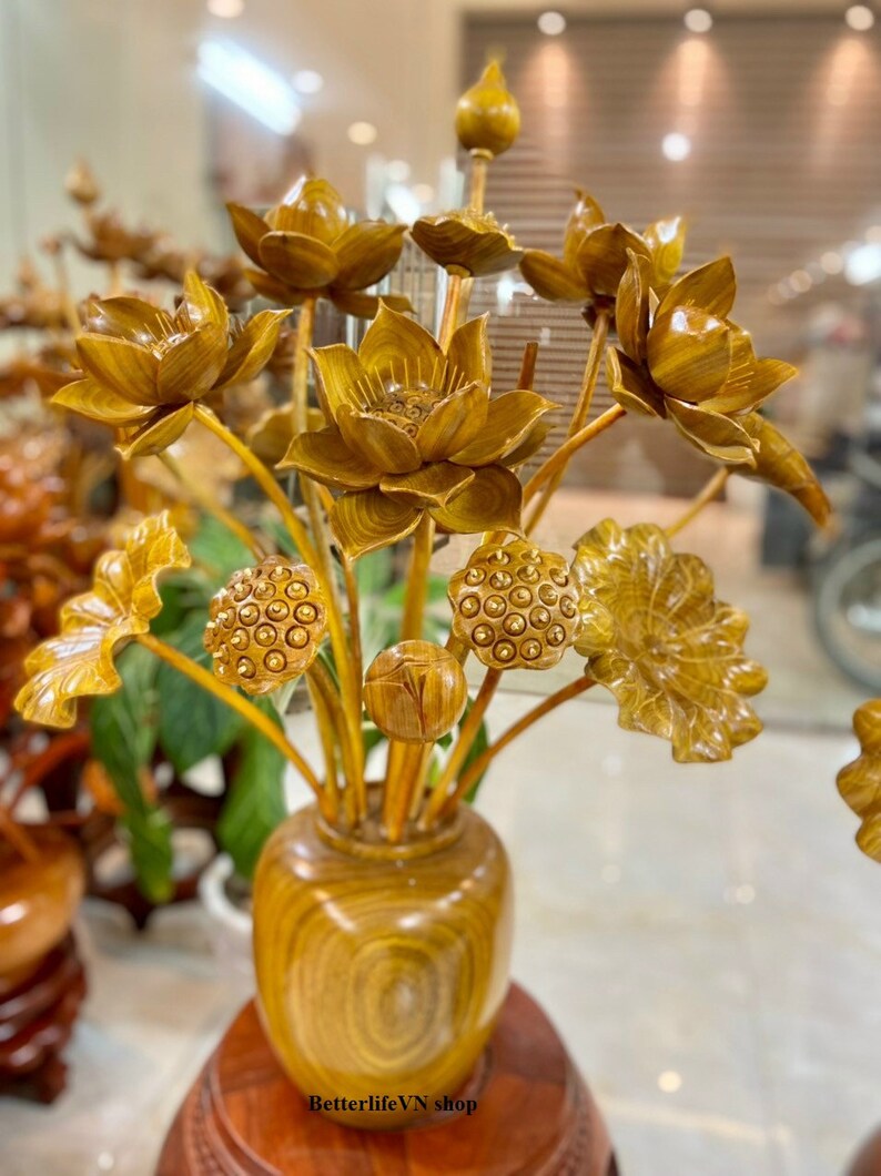 Wooden Vase of Lotus Flower Handcrafted Lotus - Etsy