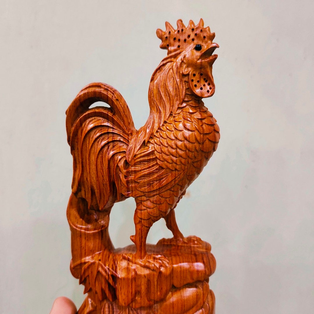 Feng Shui Rooster 7.8 Inches Size Wooden Rooster Carved - Etsy