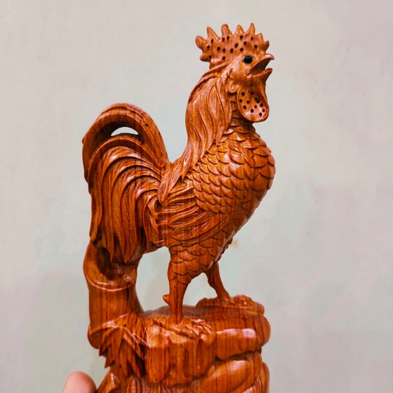 Feng Shui Rooster 7.8 Inches Size Wooden Rooster Carved - Etsy