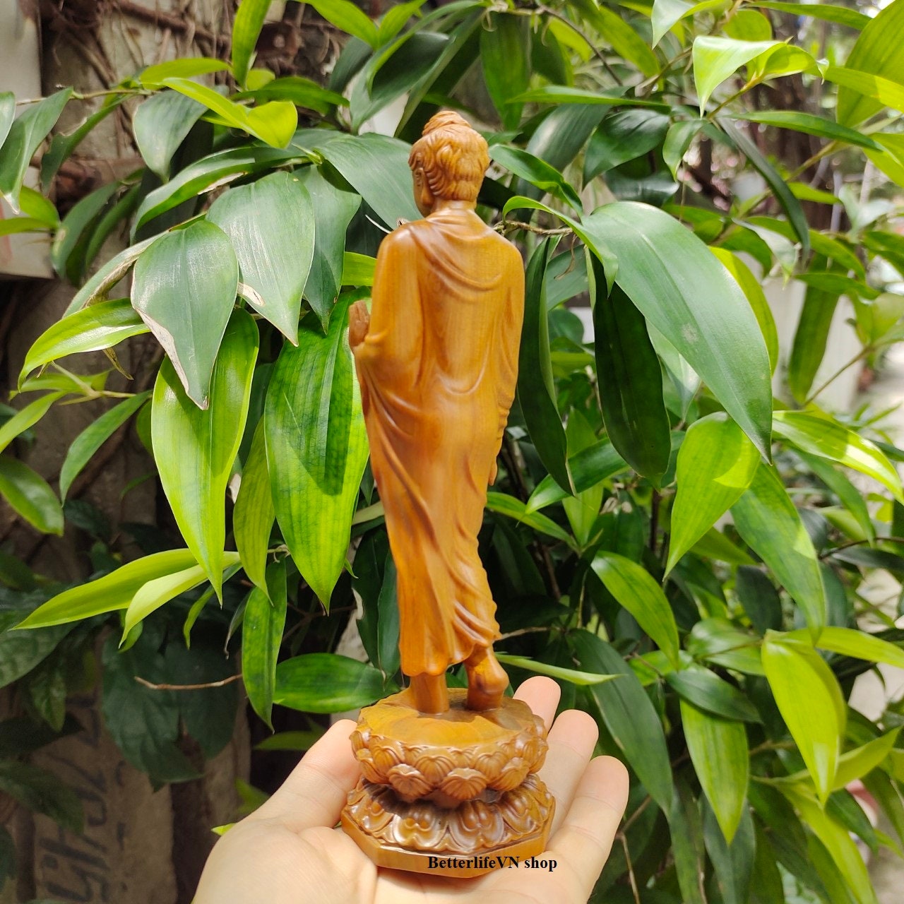 Standing Gautama Buddha Statue: Handcrafted Green Cypress Wood ...