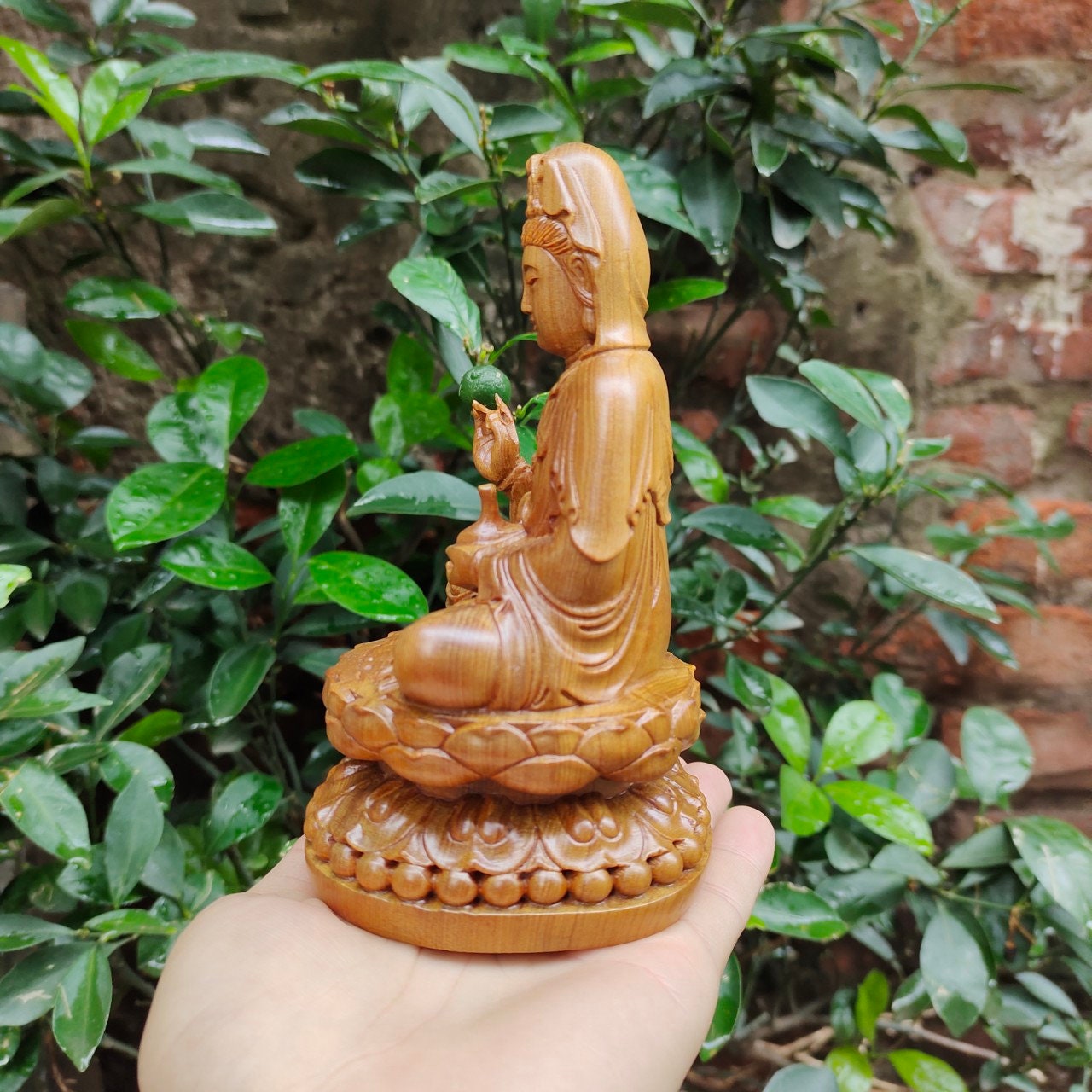 Wood Guanyin Sitting on Lotus Statue of Guan Yin Hand-carved - Etsy
