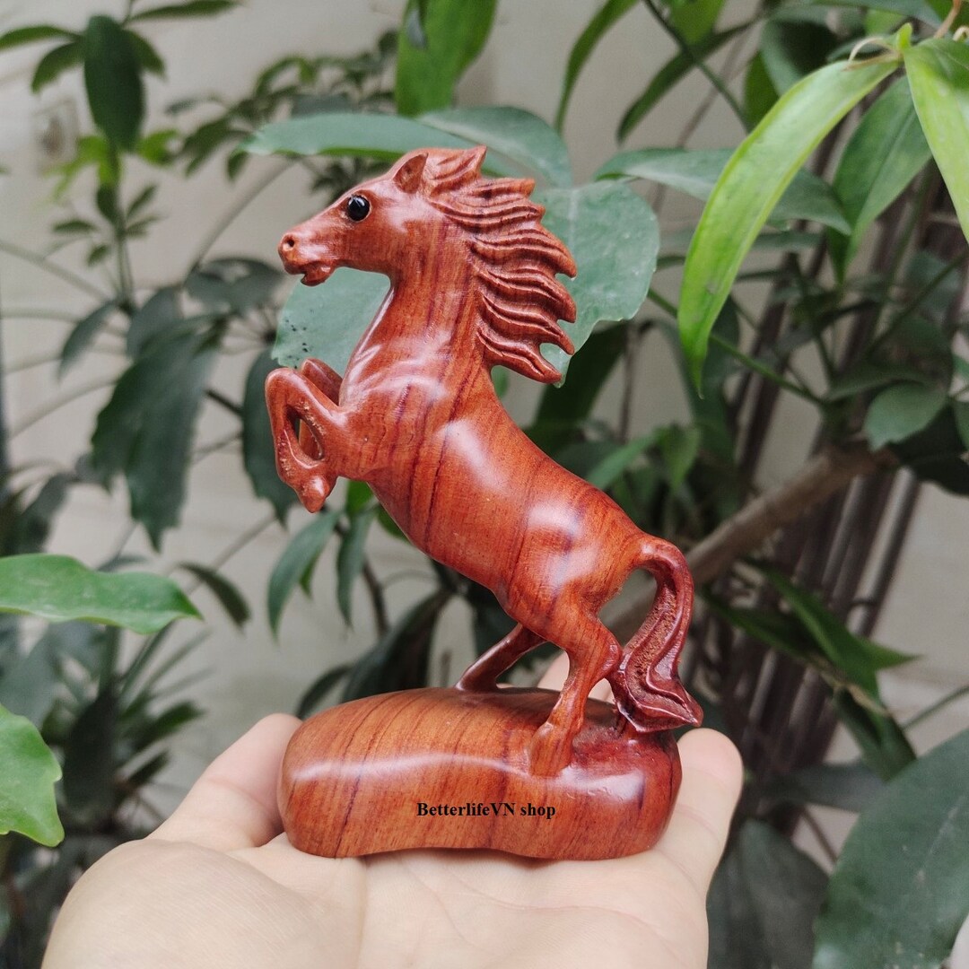 Small Wooden Horse (4.7”H), Feng Shui Horse, Animal Lover, Handicraft ...