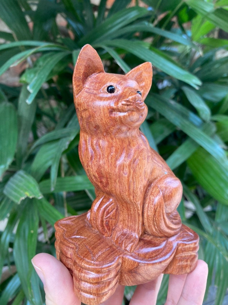 Small Wooden Cat Feng Shui Cat Statue Handcrafted Cat Small - Etsy