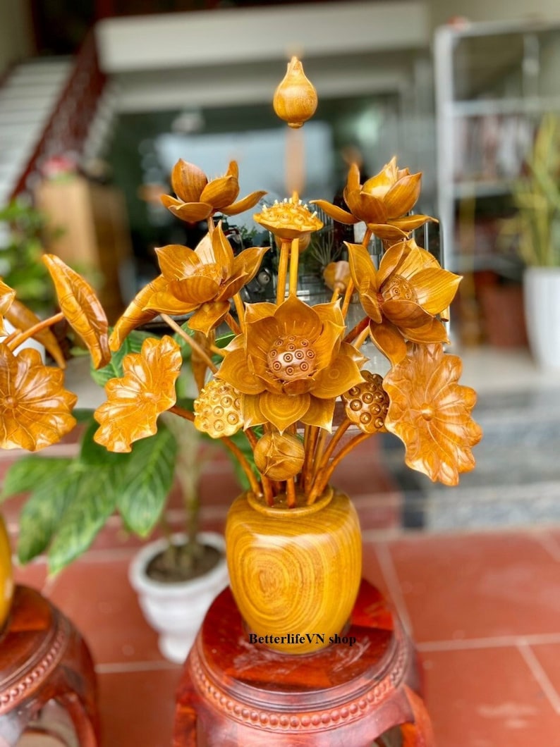 Wooden Vase of Lotus Flower Handcrafted Lotus - Etsy