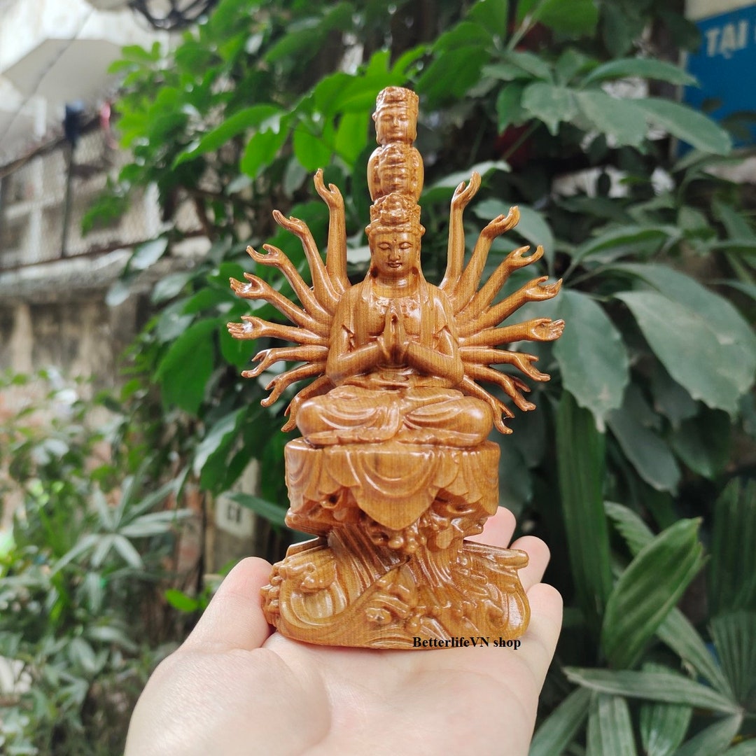 Wooden Guan Yin Statue, Thousand Hands Buddha, Feng Shui Decor (5.9”H ...