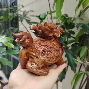 Handcrafted Dragon Turtle Statue, Wooden Dragon Turtle, Home Decor ...