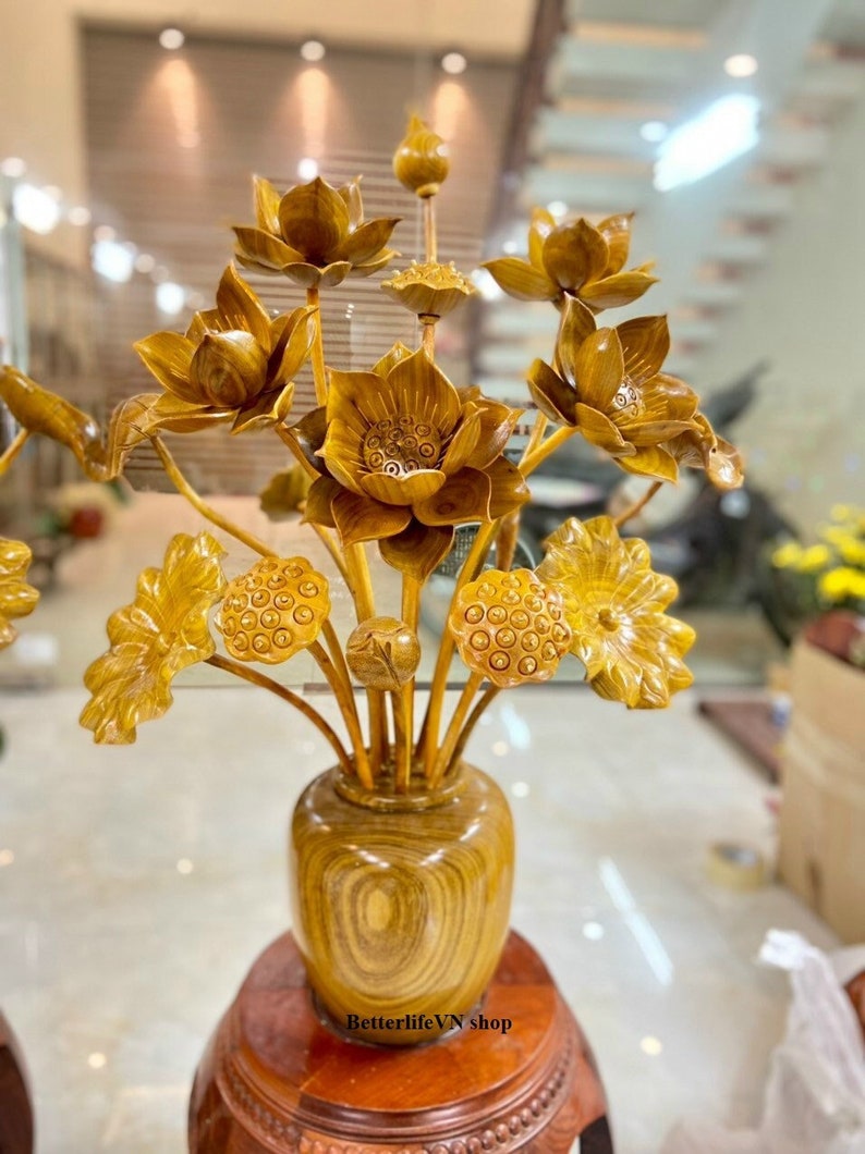 Wooden Vase of Lotus Flower Handcrafted Lotus - Etsy
