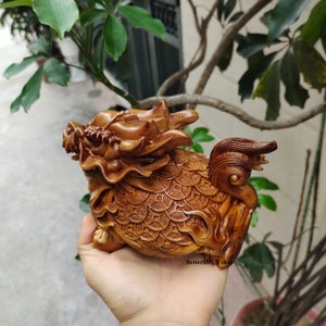 Handcrafted Dragon Turtle Statue, Wooden Dragon Turtle, Home Decor ...