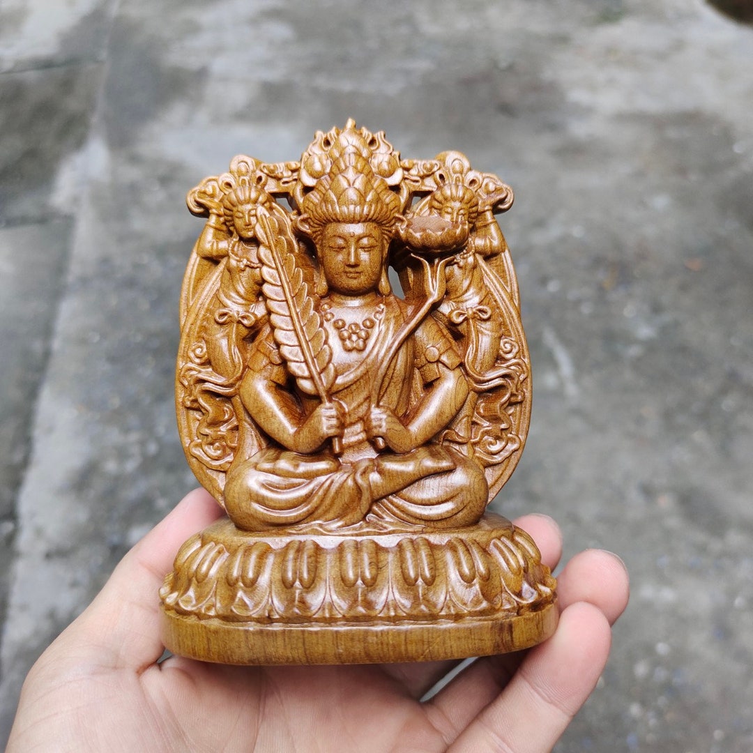 Akasagarbha Bodhisattva Statue in 4.7” Tall, Wooden Double-sided Statue ...