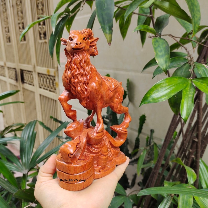 Wooden Goat Statue 7.8h Crafted Feng Shui Statue of - Etsy