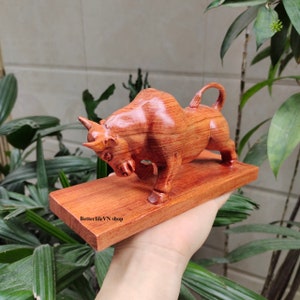 Solid Wooden Bull, Feng Shui Sculpture of Bull, Strong Gaur, Animal ...