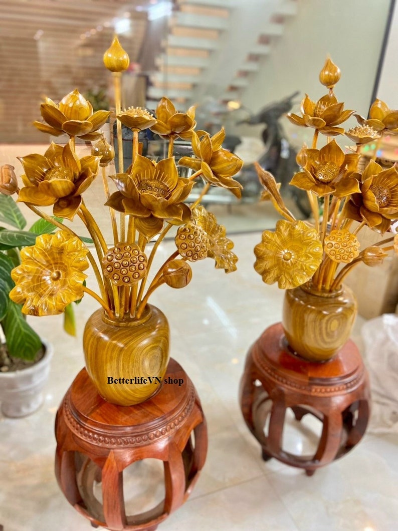 Wooden Vase of Lotus Flower Handcrafted Lotus - Etsy