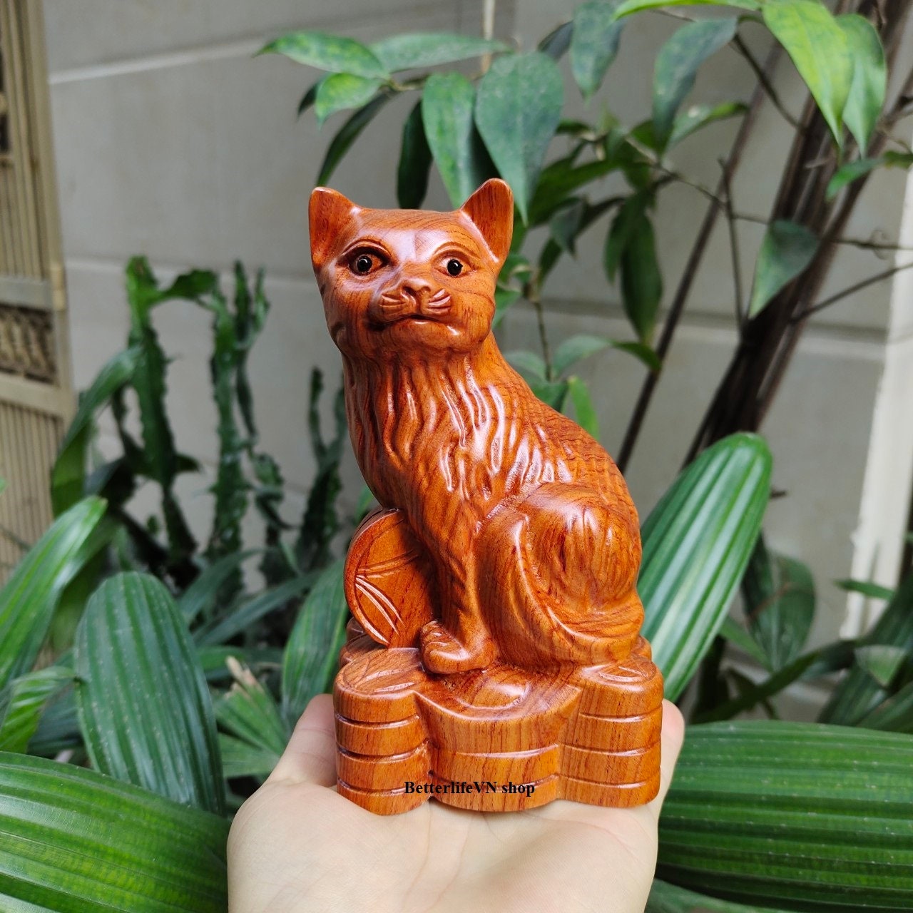 Solid Wooden Cat Feng Shui Cat Statue Handcrafted Cat Cat - Etsy