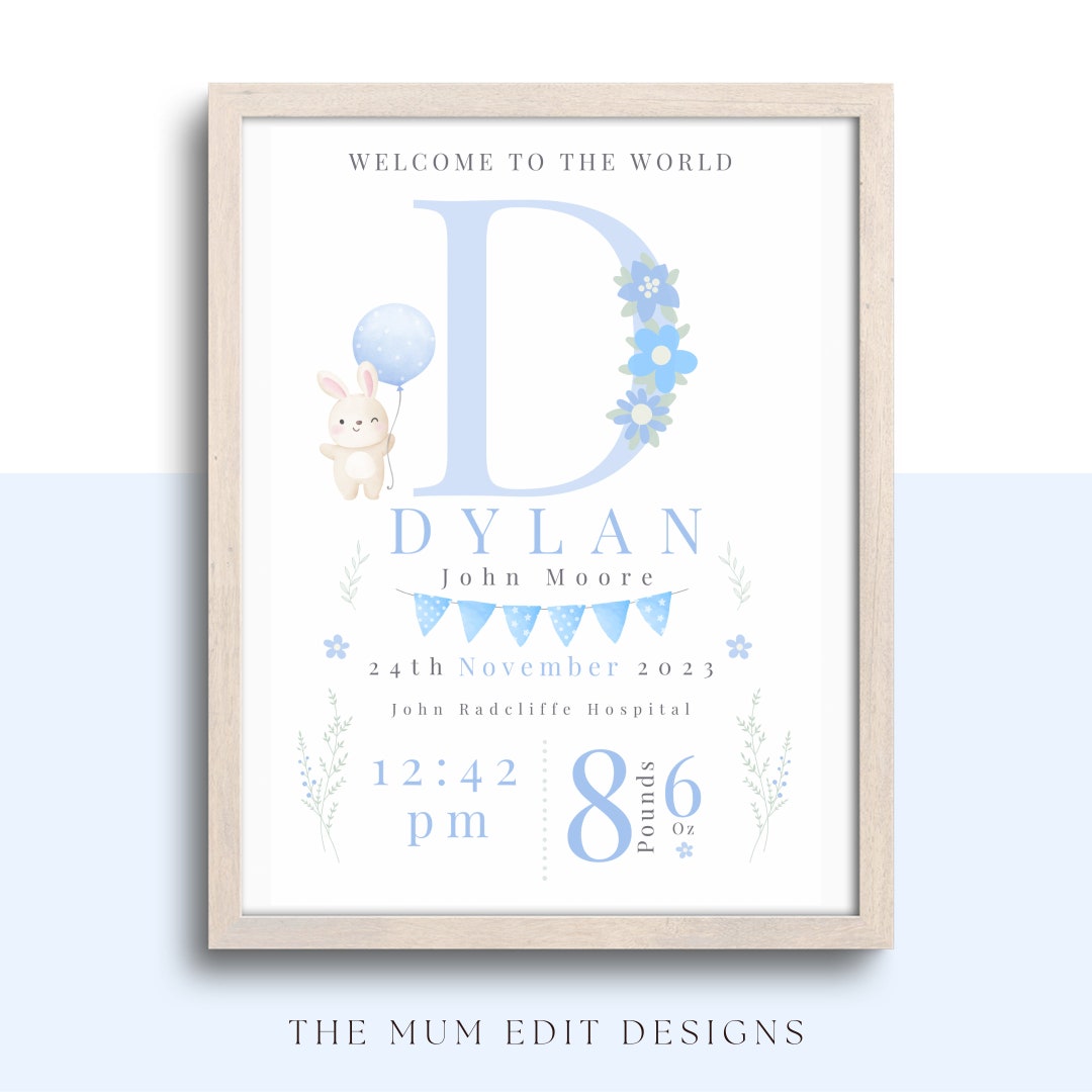 Personalised Baby Print – Newborn Print - Nursery Decor - Keepsake Gift ...