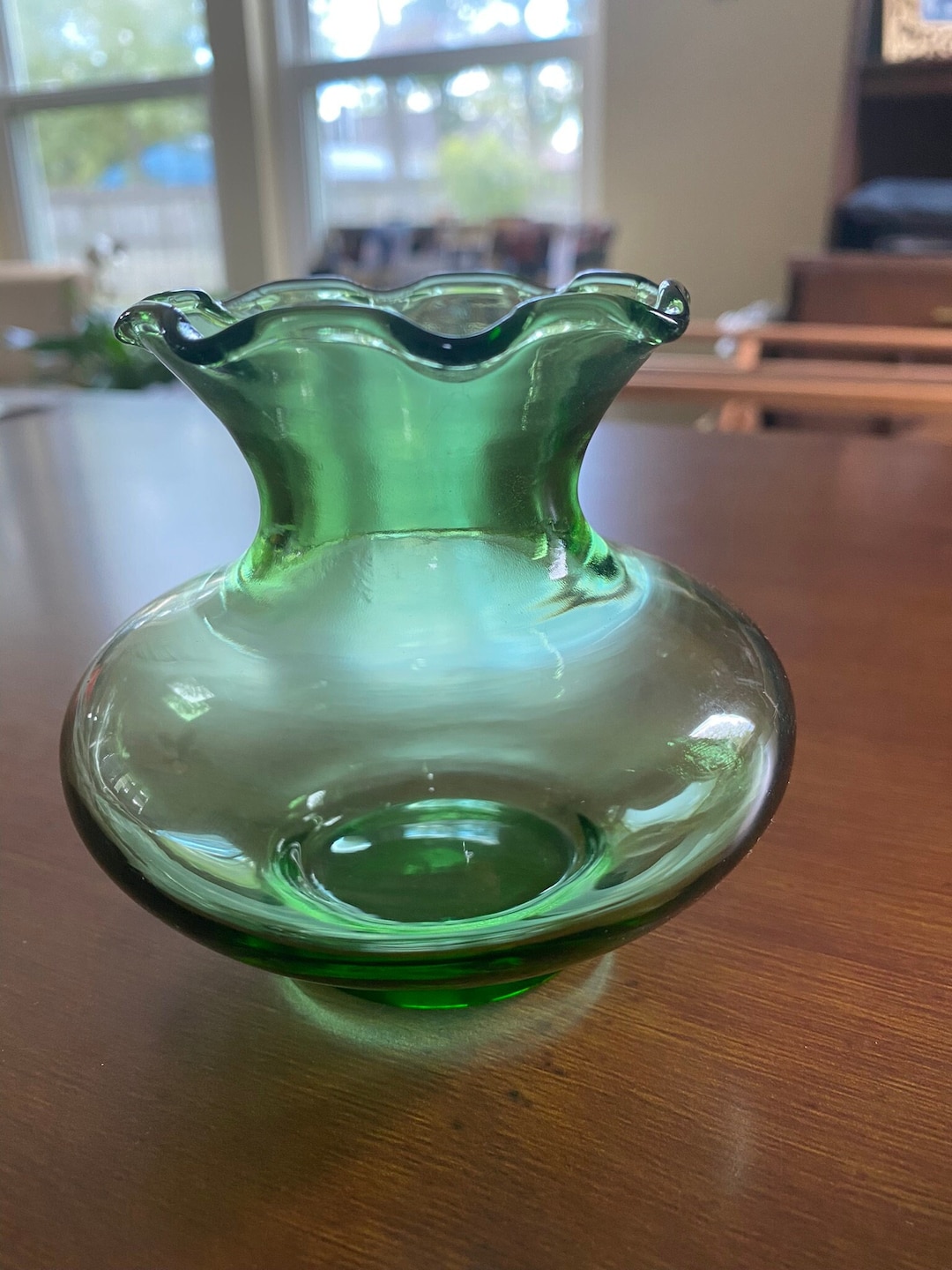 Vintage Green Glass Vase - Etsy