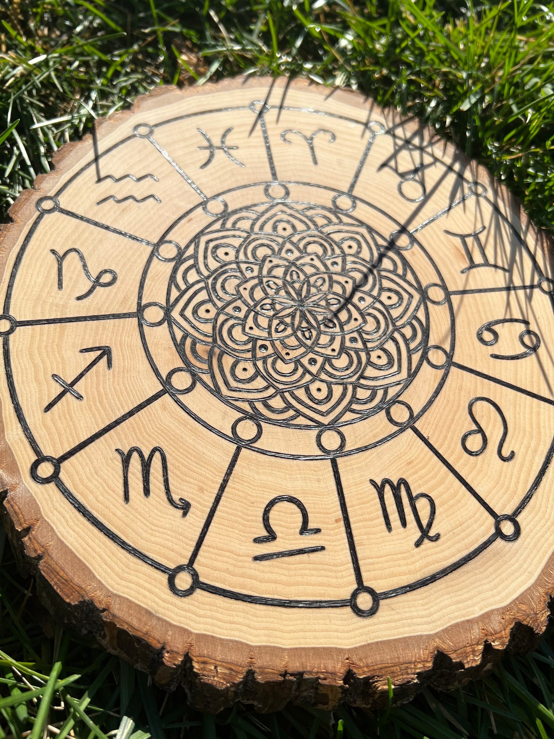 Hand Wood Burned Zodiac Mandala Wheel - Etsy