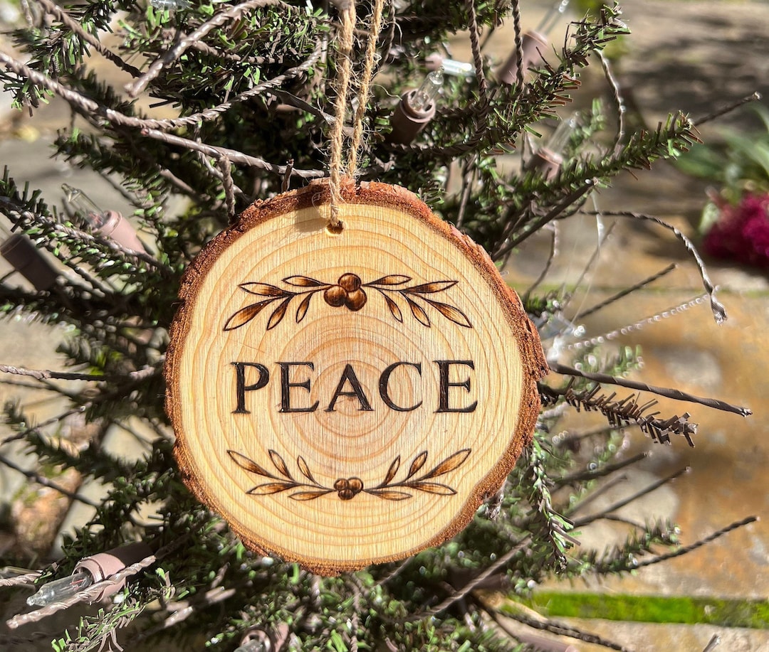 Hand Wood Burned Peace Christmas Ornament - Etsy
