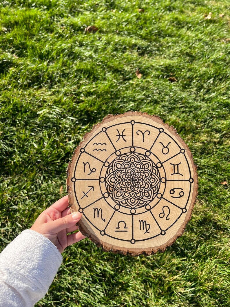 Hand Wood Burned Zodiac Mandala Wheel - Etsy