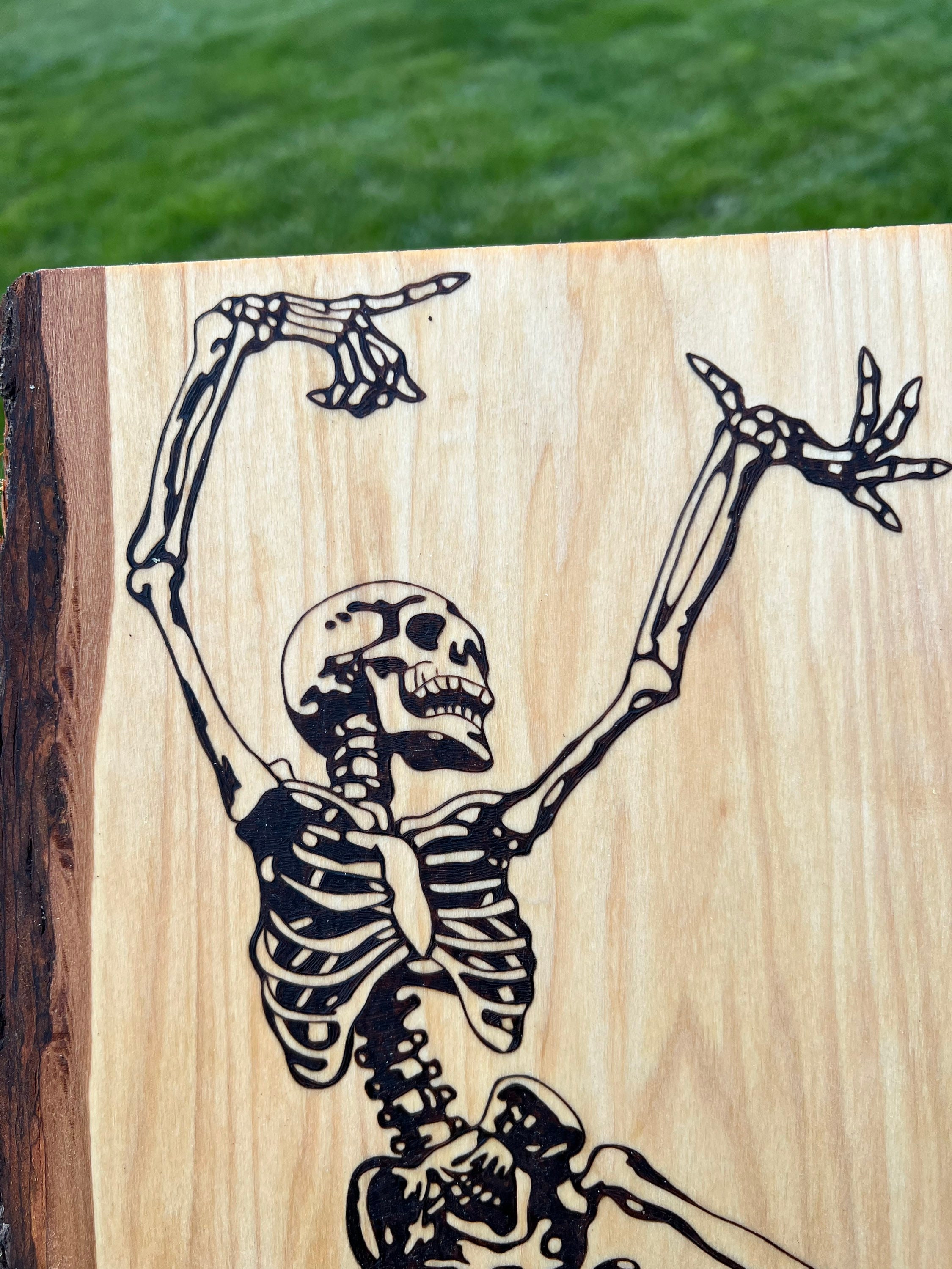 Hand Wood Burned Dancing Skeleton Wall Decor - Etsy