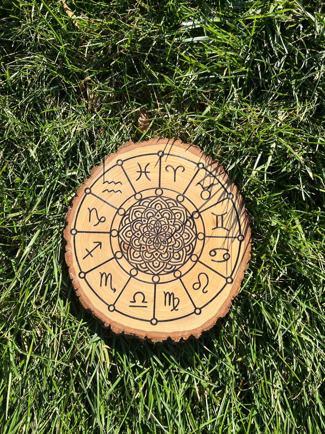 Hand Wood Burned Zodiac Mandala Wheel - Etsy