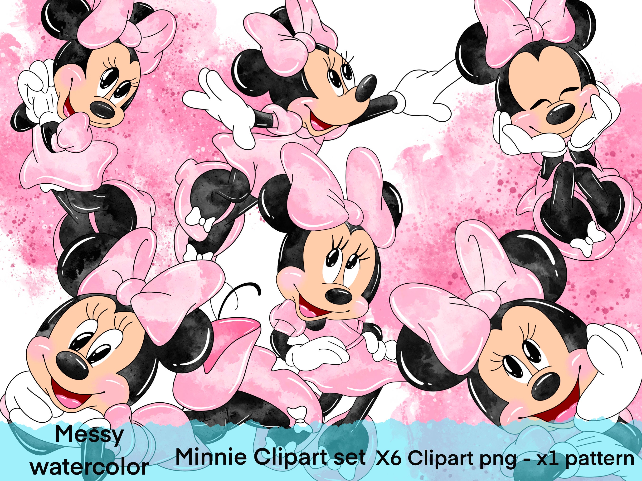 Messy watercolor paper texture minnie pink mouse , watercolor clipart ...