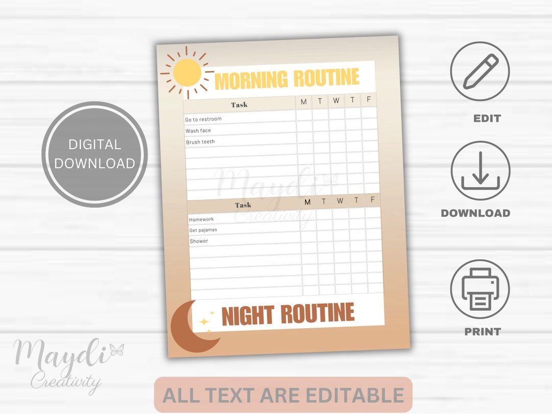 Back to School Boho DIGITAL DOWNLOAD, Editable Daily Routine Checklist ...