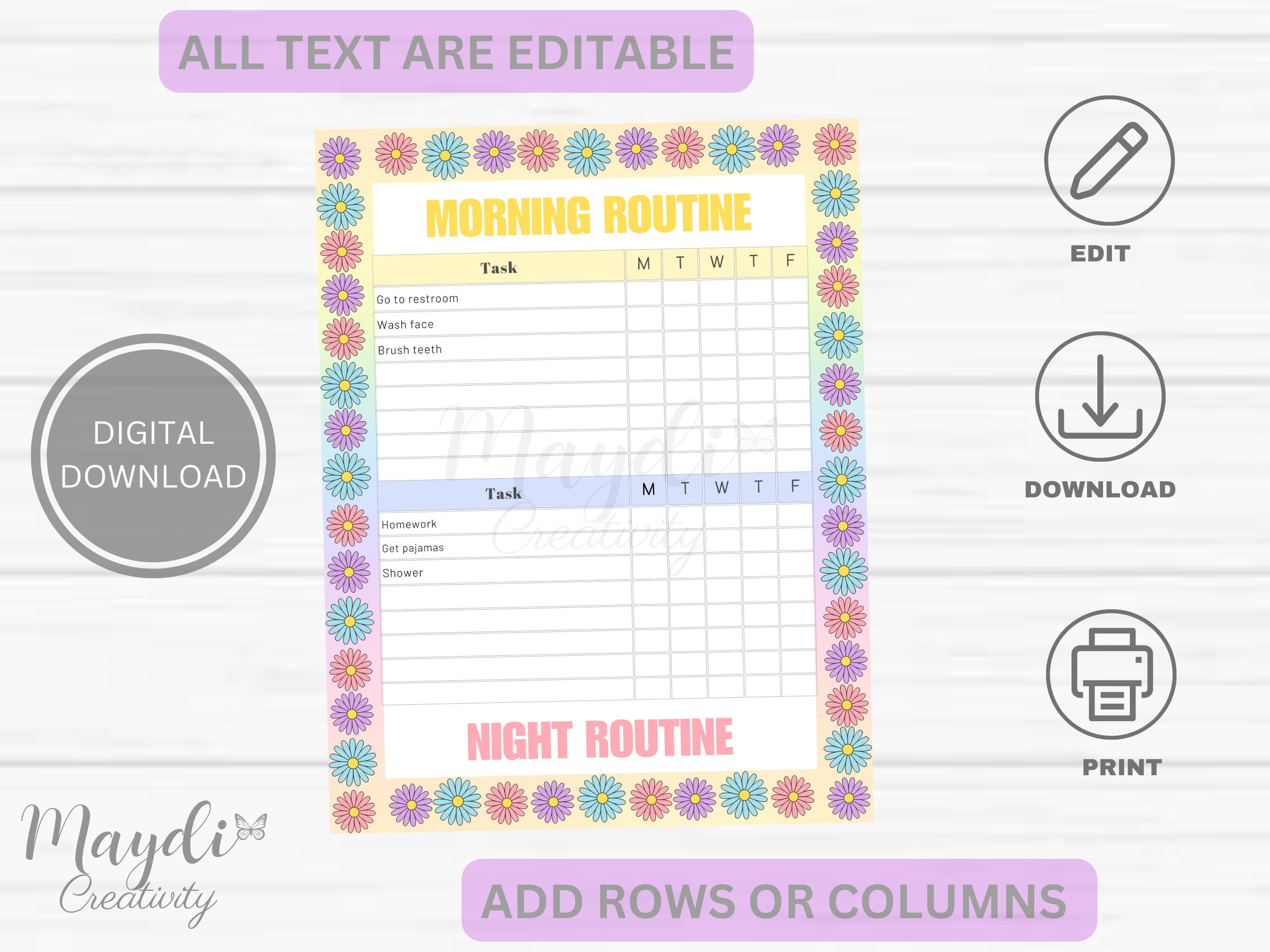 Pastel Groovy, Retro Back to School DIGITAL DOWNLOAD, Editable Daily ...
