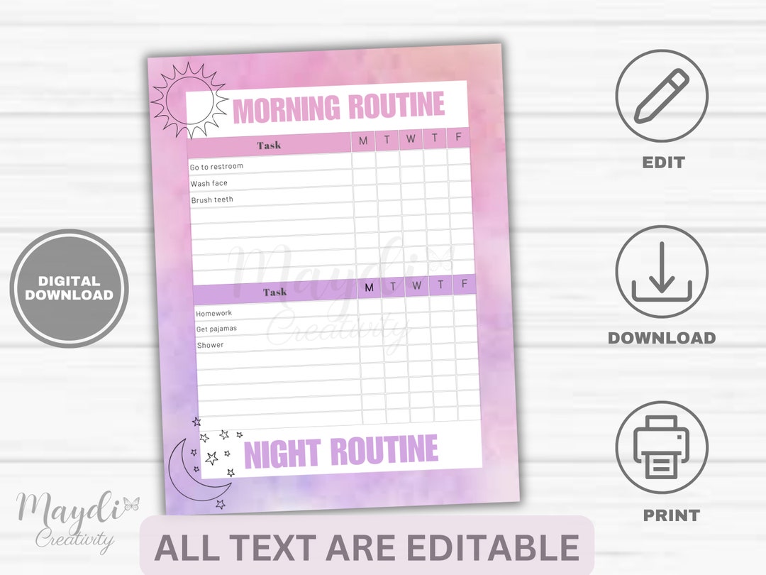 Back to School Boho DIGITAL DOWNLOAD, Editable Daily Routine Checklist ...