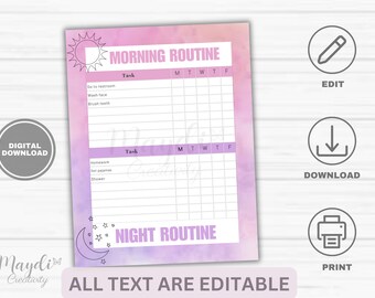 Pastel Groovy, Retro Back to School DIGITAL DOWNLOAD, Editable Daily ...