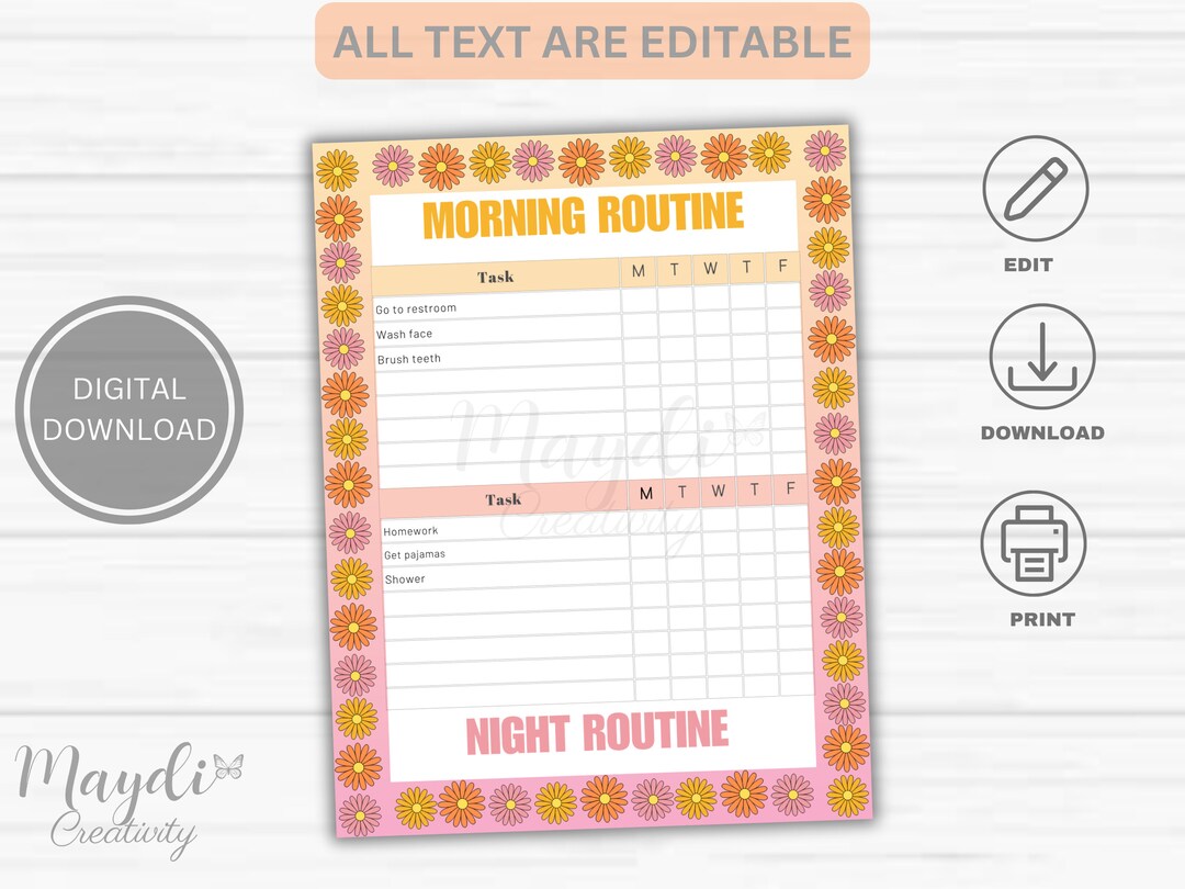 Groovy Back to School DIGITAL DOWNLOAD, Editable Daily Routine ...