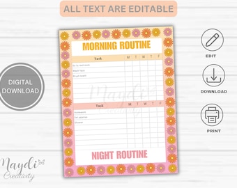 Back to School Boho DIGITAL DOWNLOAD, Editable Daily Routine Checklist ...