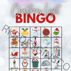 Printable Christmas Bingo Board for Christmas Light Road Trip Digital ...