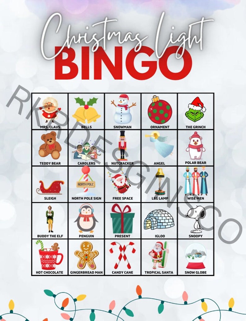 Printable Christmas Bingo Board for Christmas Light Road Trip Digital ...