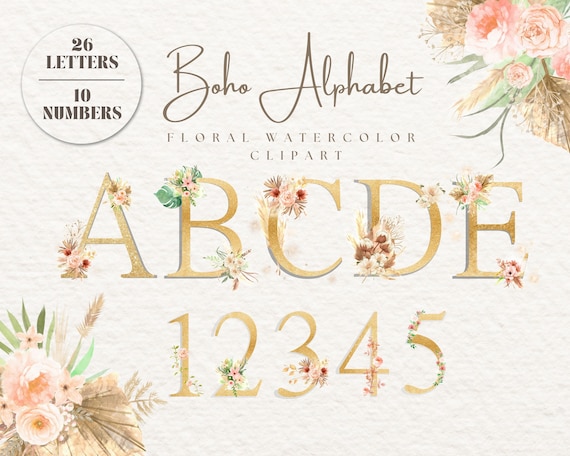 Watercolor Boho Wedding Alphabet - Etsy