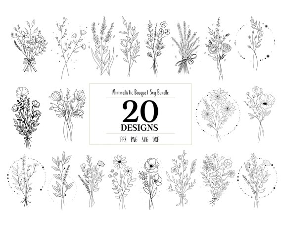 Line Flowers SVG Bundle Flowers Bouquet Printable Digital - Etsy