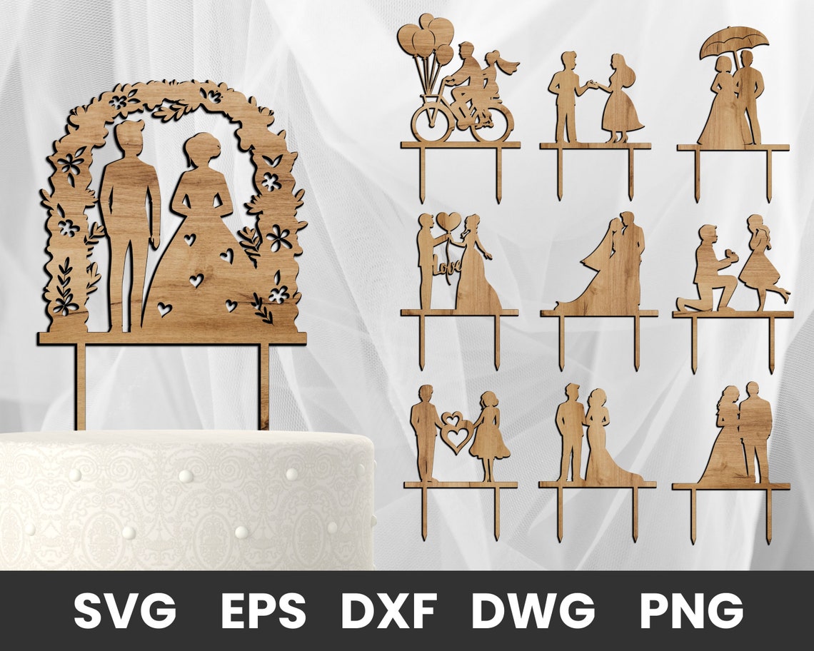 Wedding Cake Topper for Laser Cut, Bride and Groom, Couple Cake Topper ...