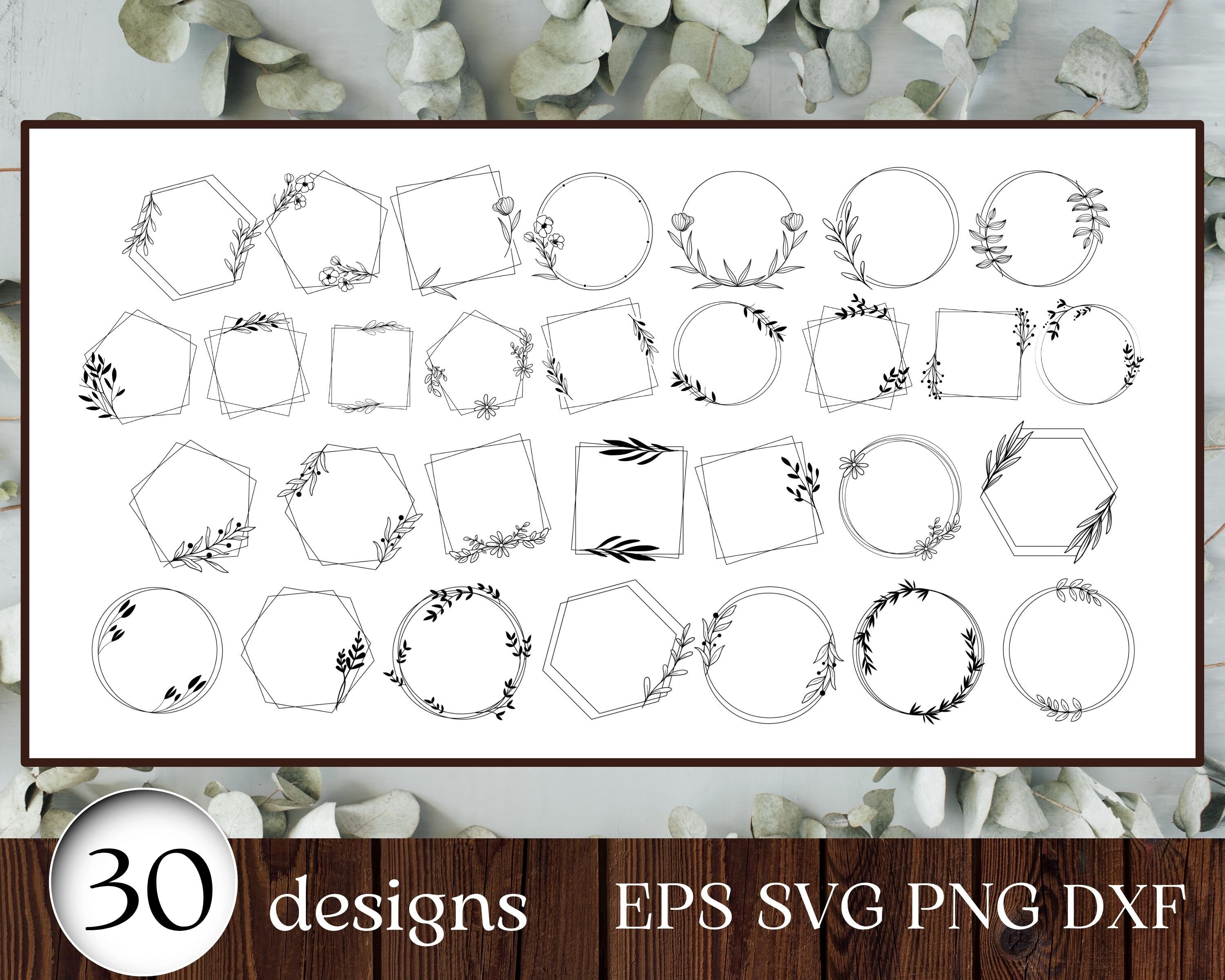 Floral Round Monograms SVG Bundle, Wedding Monogram Printable Digital ...