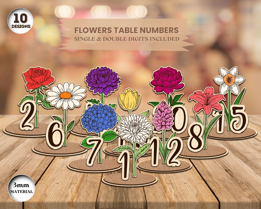 Flowers Table Numbers Bundle, Wedding Table Numbers, Floral Table ...