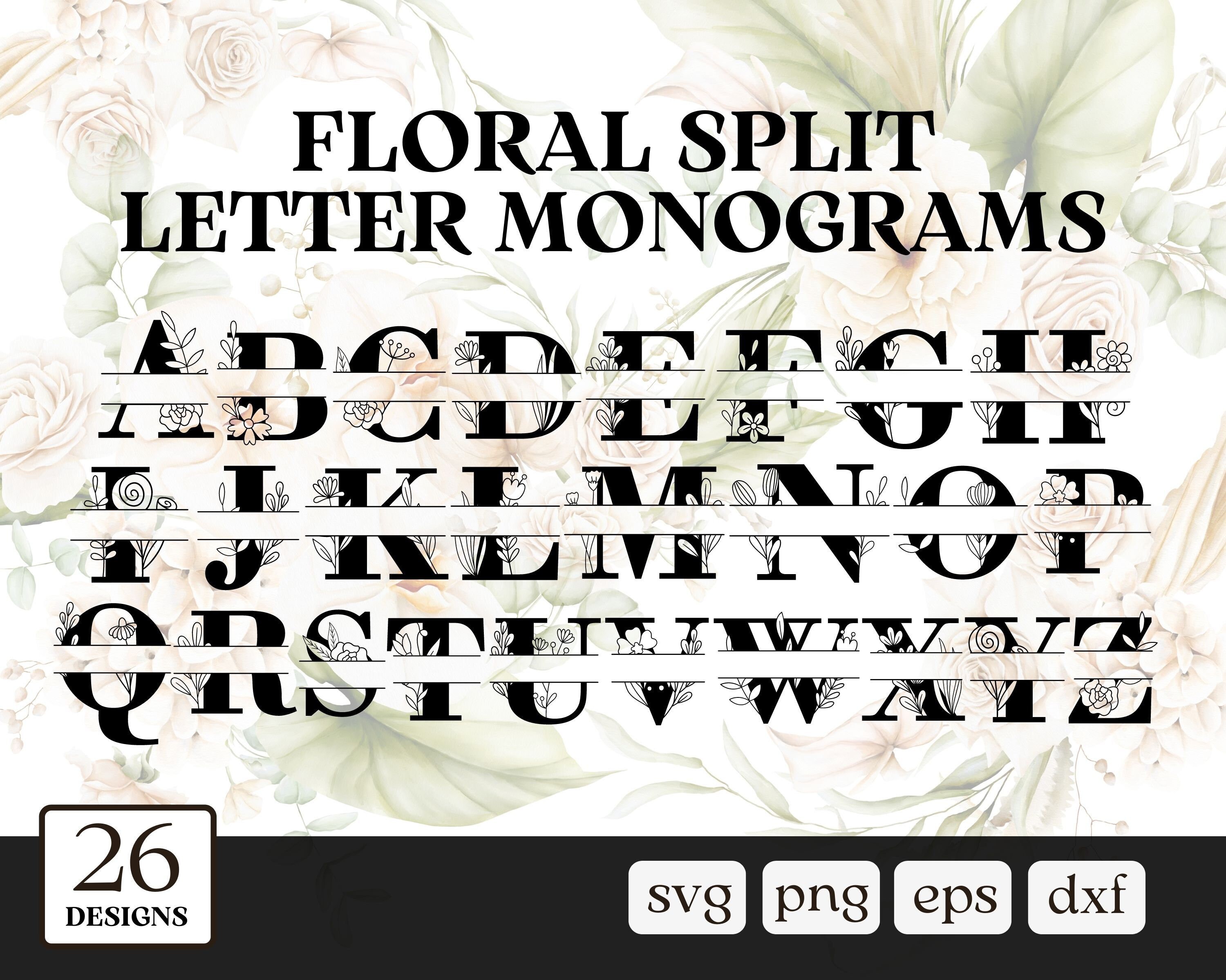 Floral Split Monograms SVG Bundle Wedding Monogram Printable - Etsy