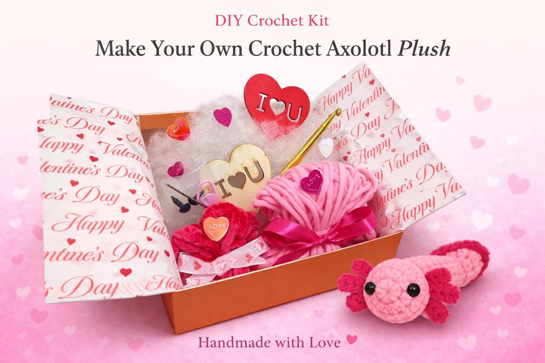 Valentine’s Day Axolotl Crochet Kit – Handmade DIY Yarn Kit for ...