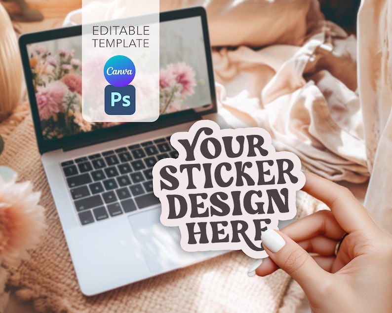 Sticker Mockup Canva, Laptop Sticker Mockup, Photoshop Sticker Mockup ...