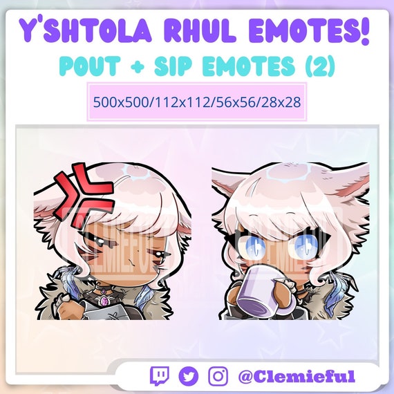 TWO Cute Y'shtola Rhul Emotes Sip Pout SET for - Etsy