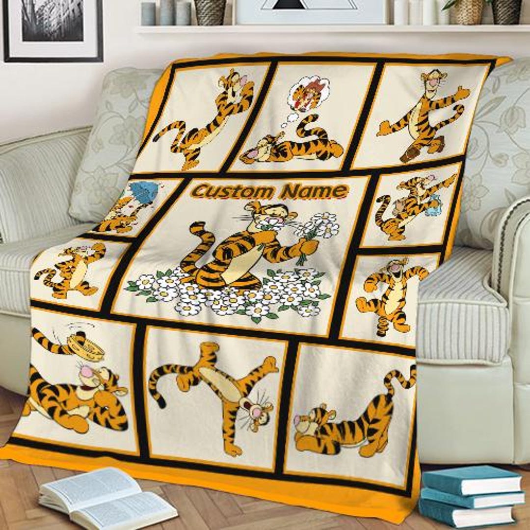 Personalized Tigger Winnie the Pooh Throw Blanket, Custom Name Tigger ...