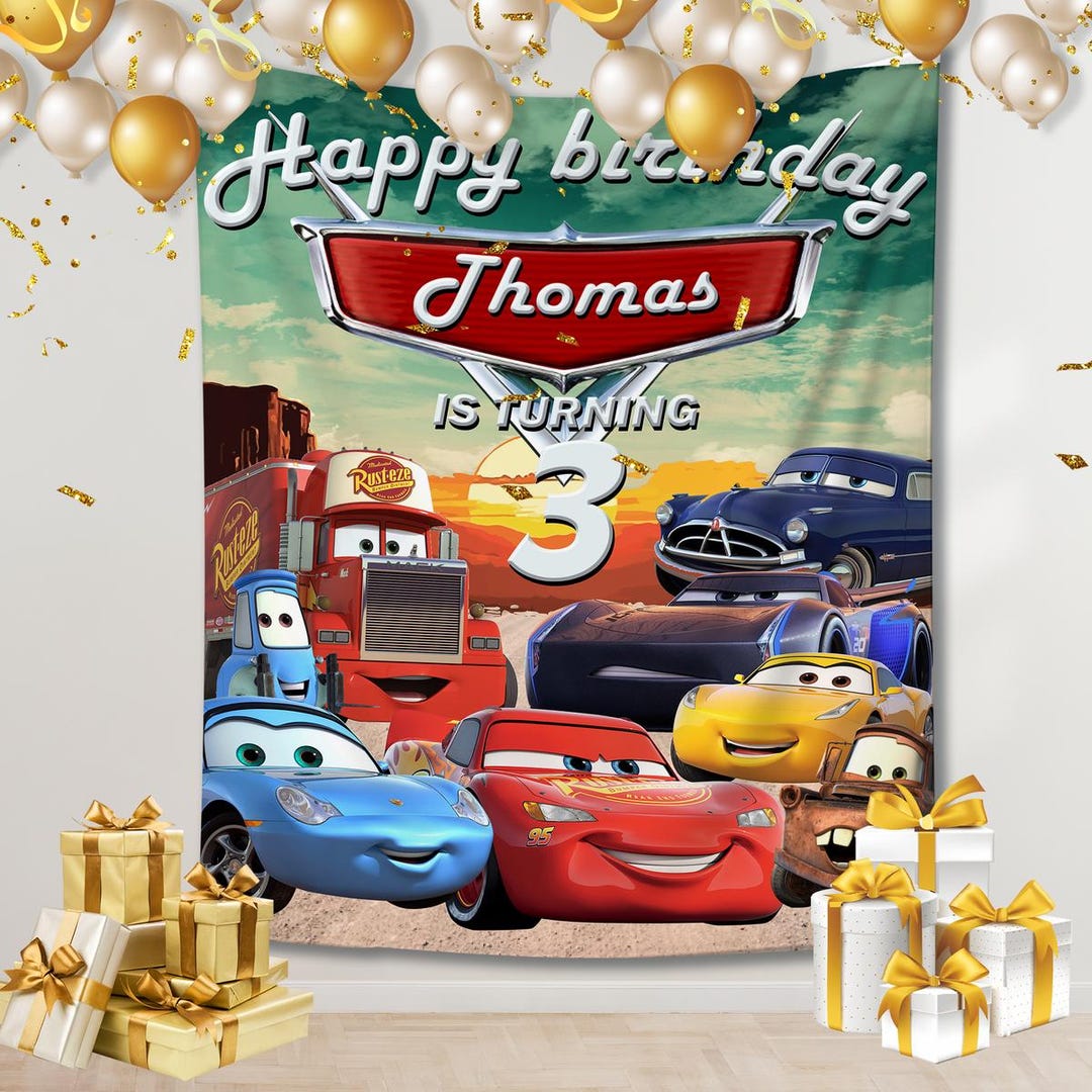 Disney Cars Birthday Backdrop, Pixar Cars Birthday Banner, Custom Name ...