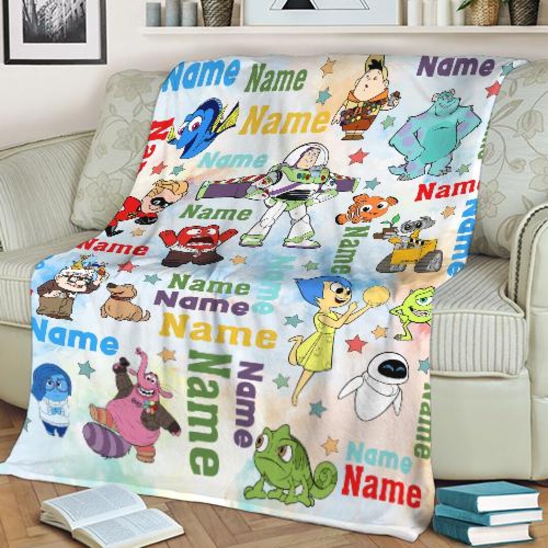Personalized Watercolor Disney Pixar Characters Blanket, Custom Name ...