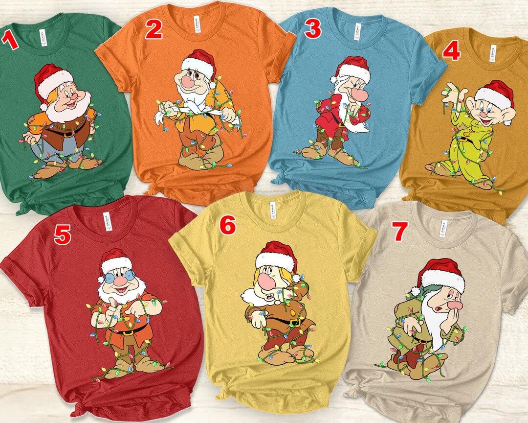 Santa Seven Dwarfs Characters Christmas Light T-shirt, Snow White and ...