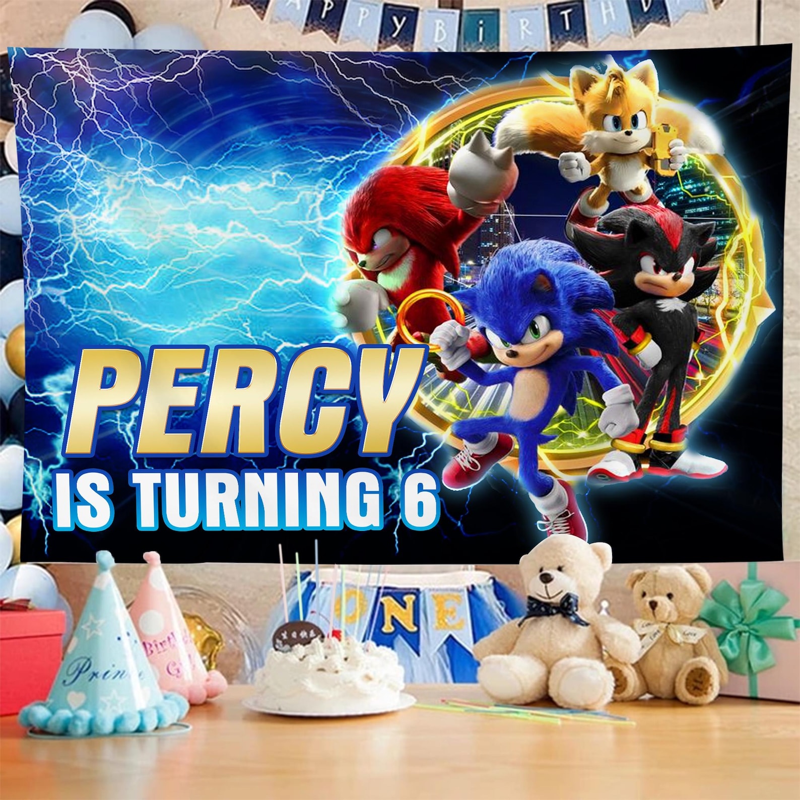 Sonic Birthday Party Backdrop/sonic Hedgehog 3 Birthday Banner/custom ...